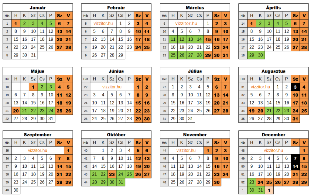Munkaszüneti napok 2024 naptár, szabadságtervező táblázat | vizzitor.hu