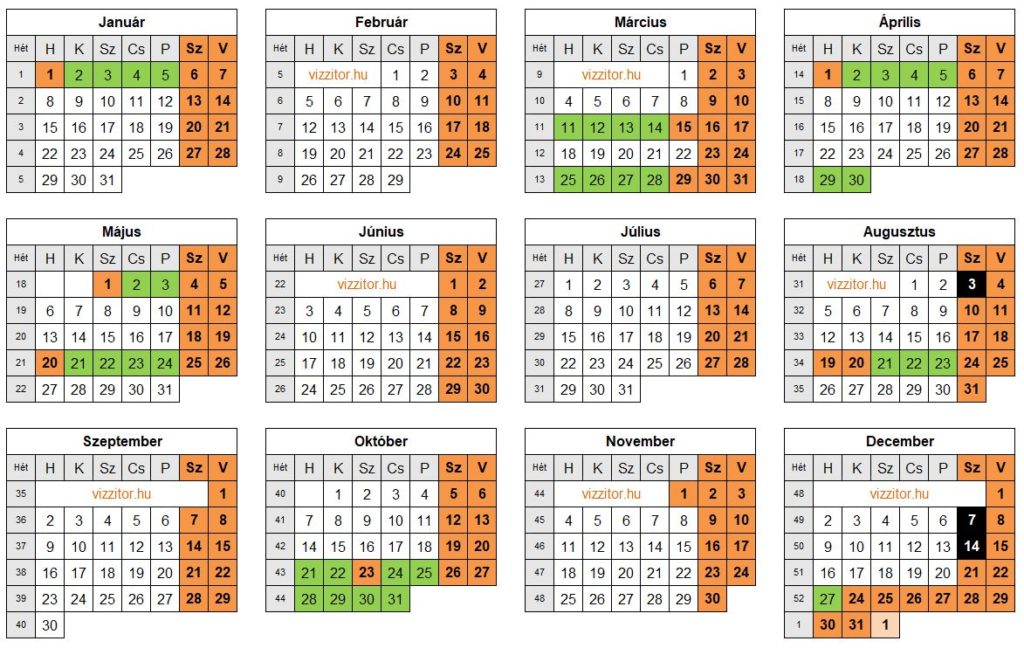 Munkaszüneti napok 2024 naptár, szabadságtervező táblázat | vizzitor.hu